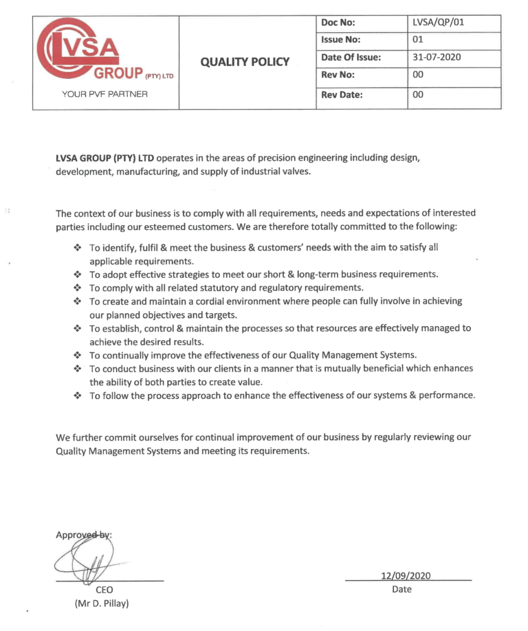 About us - LVSA GROUP - Valve Manufacturer in South Africa